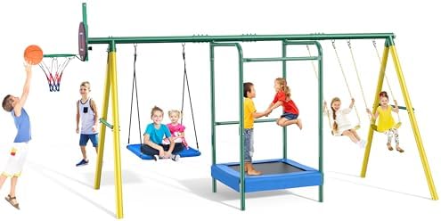 Amazon.com: Vibemo Swing Sets for Backyard, 5-in-1 Outdoor Swing Set ...