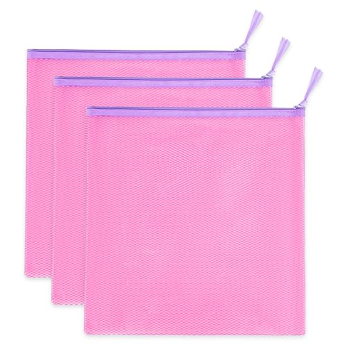 Snapklik.com : 3 Pack 12X12 Pink Mesh Zipper Pouch Bags Heavy-Density ...