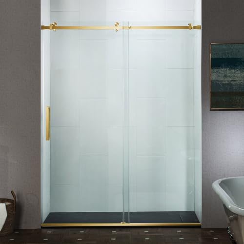 Amazon.com: WOODBRIDGE Frameless Single Sliding Shower Doors in Brushed ...