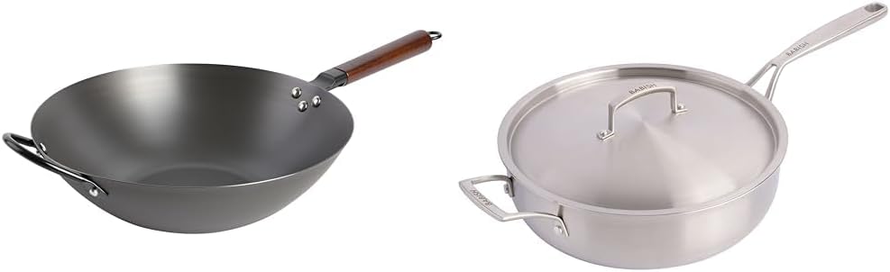 Amazon.com: Babish Carbon Steel Flat Bottom Wok and Stir Fry Pan, 14 ...