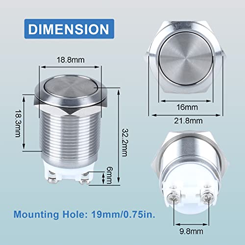 Snapklik.com : 2pcs 19mm Latching Metal Push Button Switch Waterproof ...