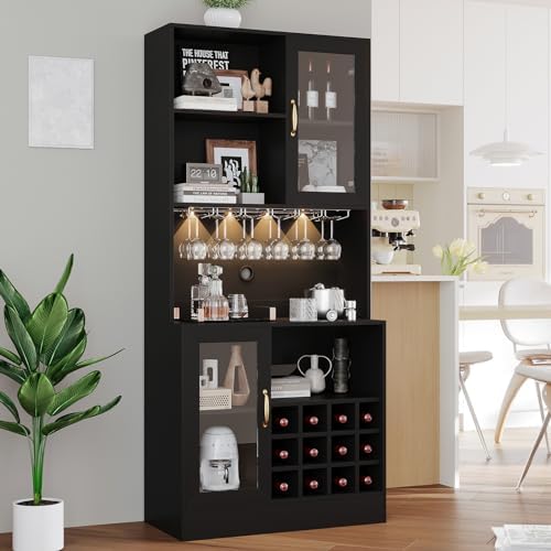Amazon.com: HSH Tall Bar Cabinet, Black Liquor Cabinet with Drawer ...
