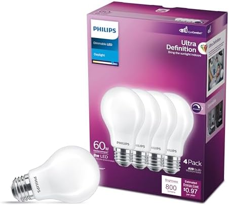 PHILIPS LED 60W A19 4-Pack Ultra Definition Daylight (5000K) 800 Lumen ...