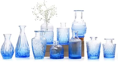 Vases Set Of 10 Blue, Centerpiece Table Decorations, Small Vintage Vase ...