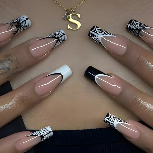 Amazon.com: 24Pcs French Press on Nails Long Halloween Fake Nails ...