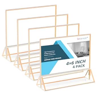 Amazon.com: Sezanrpt Acrylic Table Card Holder - Gold Edge 4x6 ...