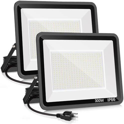 YANYCN 2 Pack 300W LED Flood Light Outdoor,2000W Equivalent 43500LM ...