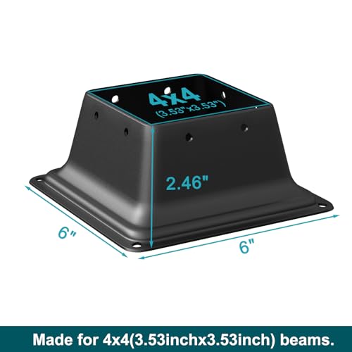 Snapklik.com : 4x4 Post Base Black Square Brackets 2PCS Internal Size 3 ...