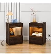 Amazon.com: HOMMPA Open Shelf LED Nightstand with Charging Station 2 ...