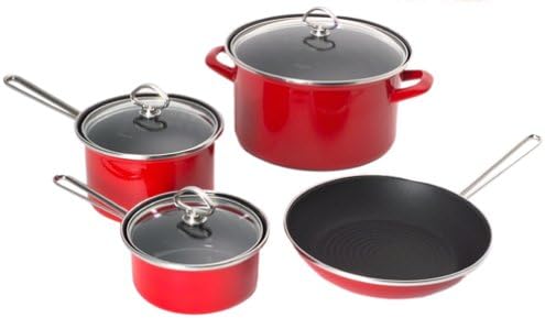 Amazon.com: Chantal Enamel-On-Steel 7-Piece Set, Red: Cookware Sets ...