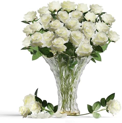 Amazon.com: WALKBEE White Fake Roses 77pcs Real Looking Artificial ...