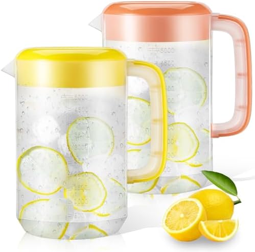 Amazon.com: Dandat 2 Pcs Plastic Pitcher with Lid Water Carafe Jug ...
