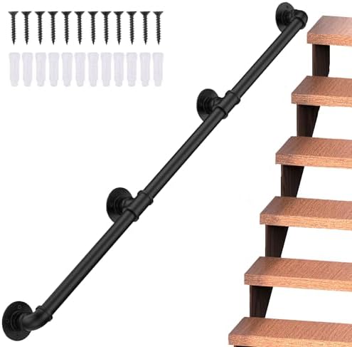 Magtctyae 3M/10FT Stair Handrail Industrial Iron Pipe Hand Railing Wall ...
