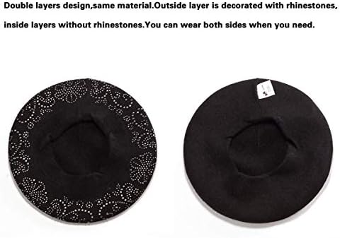 LADYBRO Barre Hat Wool Beret Hats for Women Rhinestone Womens Hats and ...