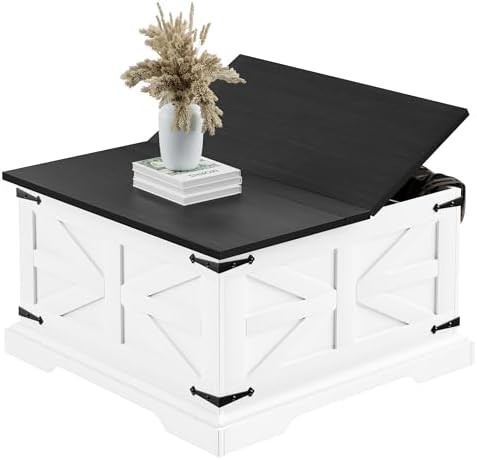 Amazon.com: VOWNER Farmhouse Coffee Table, Square Wood Center Table ...