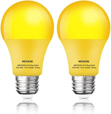 Mexhom 2 Pack Yellow Bug Light Bulbs Outdoor 9w(Equivalent100W) 110V ...