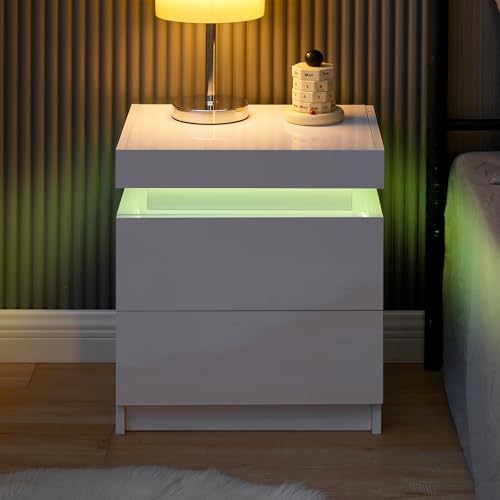HOMCOM High Gloss Front Bedside Table, Nightstand with 16 Colours RGB ...