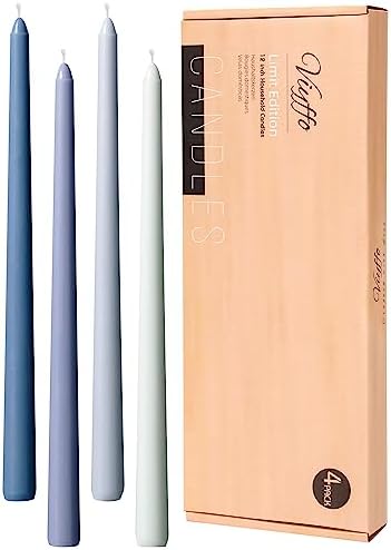 Viyffo 12 Inch Blue Taper Candles Set of 4 Unscented Smokeless Long ...