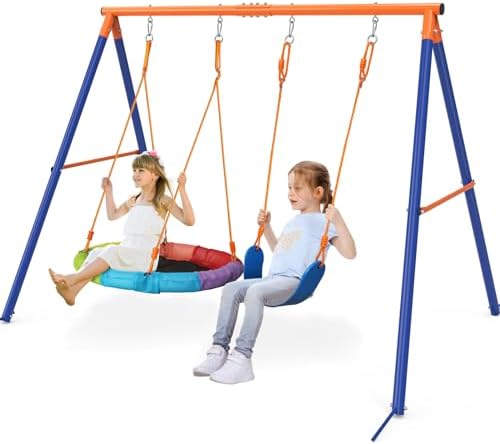 Amazon.com: 32 Saucer Swing with Frame for Kids Outdoor, 440lbs Saucer ...