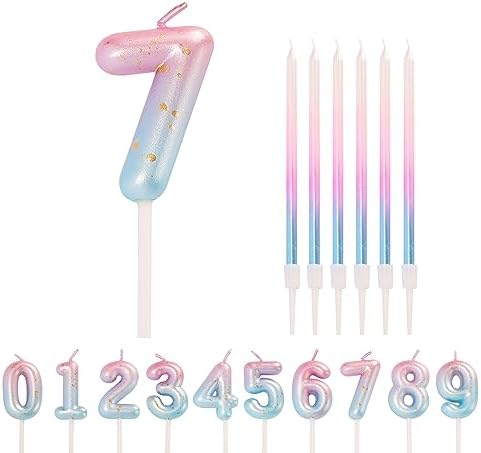 HONGCI Pink Blue 7 Candle 7th Birthday Candles for Cake, Cute Number ...