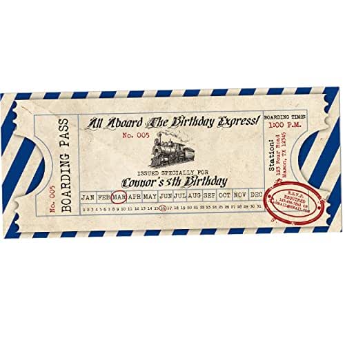 Amazon.com: Vintage Train Boarding Pass Ticket Birthday Invitations ...
