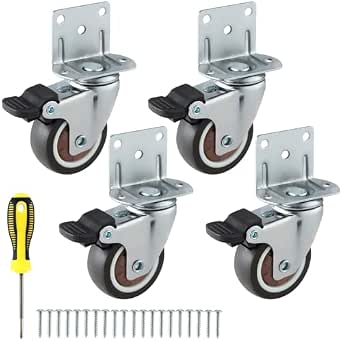 2 Inches Side Mount Caster Wheels Set of 4 L-Shaped TPR Rubber Locking ...