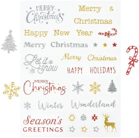 5 Sheets Christmas Stickers Glitter Merry Christmas Stickers for ...