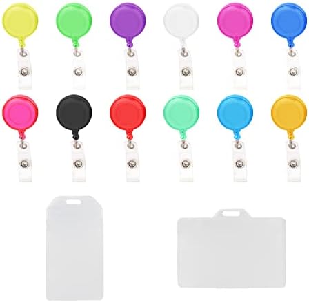 12 ID Clips, Retractable Badge Reel Clip, with 2 ID Card Films, Used to ...