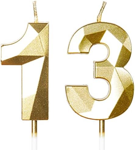 Yiran Gold 13th Birthday Candles with Crown Decor, 3D Number 13 Candle ...