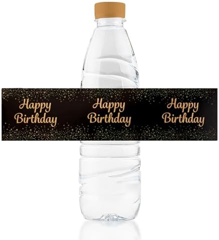 Amazon.com: URROMA Black Gold Design Water Bottle Labels, 50 Pcs Happy ...