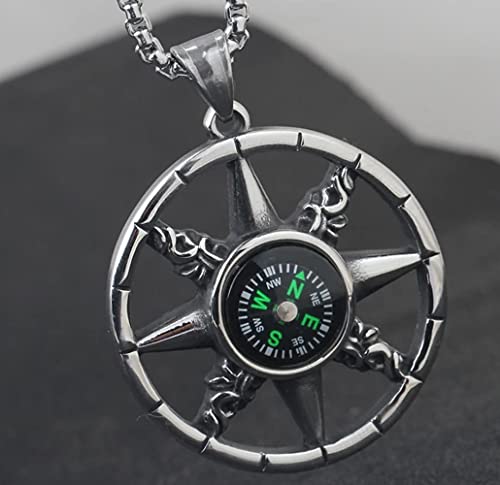 Buy Silver Stainless Steel Titanium Box Chain Compass Pendant Unique ...