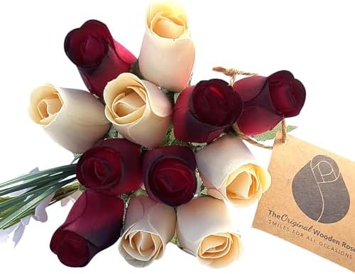 Amazon.com: The Original Wooden Rose, Red with Black Tips and White ...