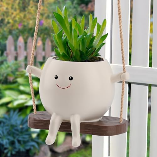Amazon.com: zyiesrsq Cute Swing Planter, Hanging Smile Face Flower Pot ...