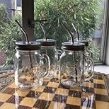 Amazon.com: brimley 16oz Glass Mason Jar Set of 4 with Lid and Straw - Mason Jars with Handle ...