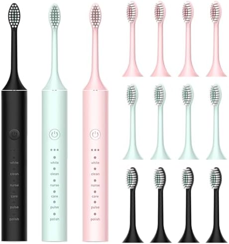 3 Pack Sonic Electric Toothbrush, Rechargeable Toothbrush with 2 Minute ...