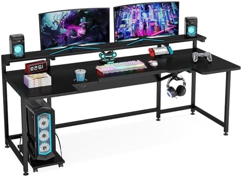 Amazon.com: Tribesigns 74.8 Inch Gaming Desk, Extra Long U Shaped ...