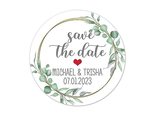 Amazon.com: Personalized Save The Date Stickers 63pc Eucalyptus Wedding ...
