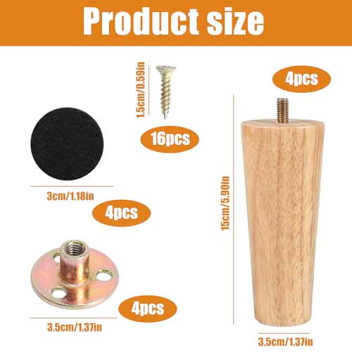 SWoob Wooden Furniture Legs Set of 4 Sofa Legs 15cm/6inch Solid Wood ...