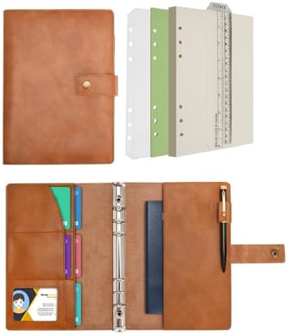A5 Notebook PU Leather Cover Notebook， Loose Pocket Leather Refillable ...