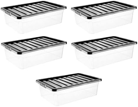 32L 32 Litre Large Big Plastic Storage Clear Box with Black Lids Strong ...