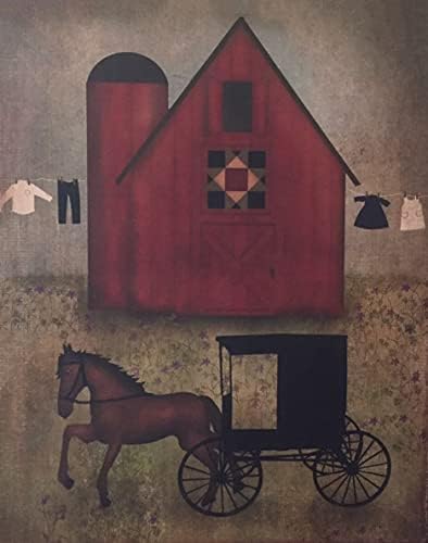 Amazon.com: Retro Tin Sign Primitive Folk Art Amish Barn with Buggy and Horse Vintage Art Poster ...