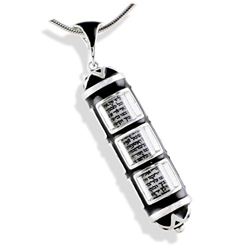 Amazon.com: Sterling Silver Mezuzah Necklace The View Black Enamel ...