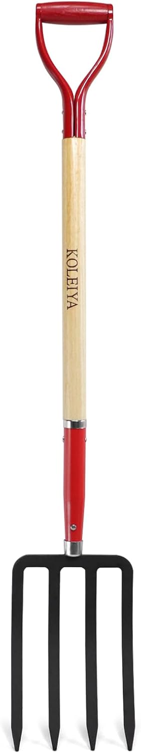 Amazon.com : KOLEIYA Garden Fork,4 Tine Digging Fork,Pitch Fork for Gardening,Steel Y-Grip,Wood ...