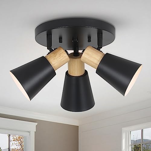 Industrial Flush Mount Ceiling Light Fixture, 3-Lights Multi ...