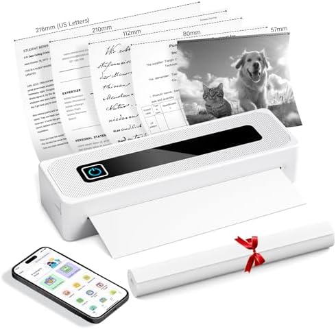 BADGESHAND Portable Printer Wireless, A4 Bluetooth Inkless Thermal ...
