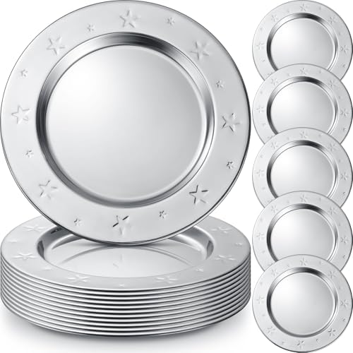 Amazon.com | Vesici 12 Pcs Stainless Steel Charger Plates 13 Inch Round ...