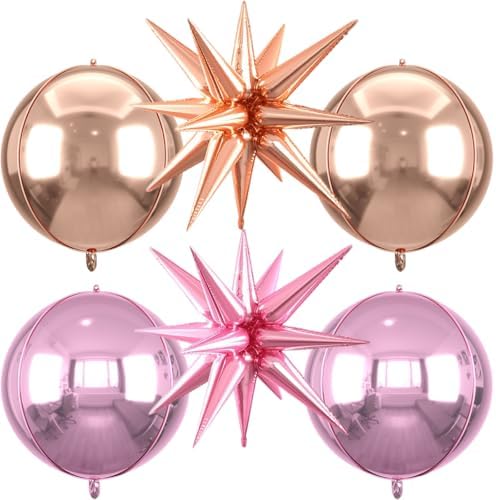 Amazon.com: 6pcs 22 inch Pink Rose Gold Star Balloons and 4D Large Foil ...