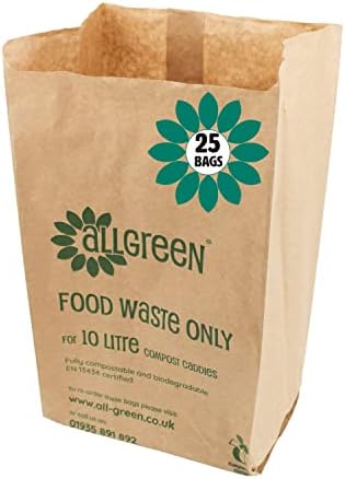 10 Litre x 25 Paper Compostable Bags Kitchen Caddy Liners - Food Waste ...