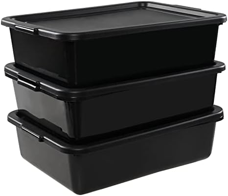Amazon.com: Buyitt Black Commercial Tote Box with Lid, 13 L Bus Tubs ...