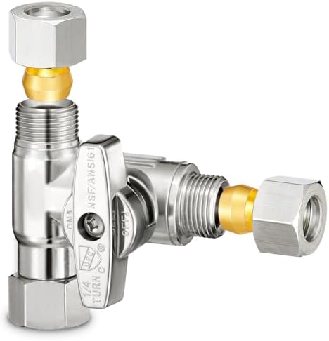 3/8" Brass Compression Angle Stop Valve, Water Line Splitter Connector ...